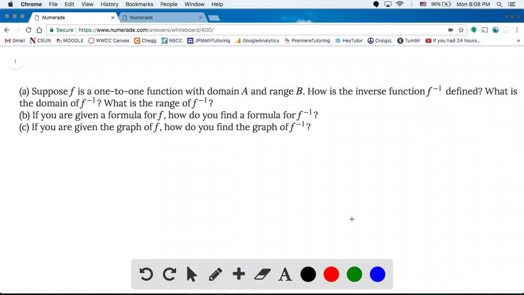 (a) Suppose f is a one-to-one function with domain A and range B . How ... (a) Suppose f is a one-to-one function with domain A and range B . How ...