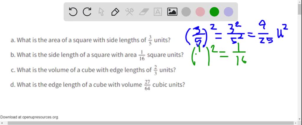 SOLVED: a. What is the area of a square with side lengths of (3)/(5 ...