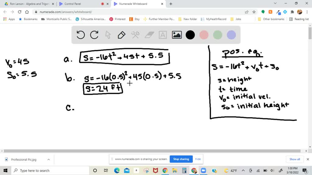 SOLVED:Use the position equation given in Example 8 as the model for ...