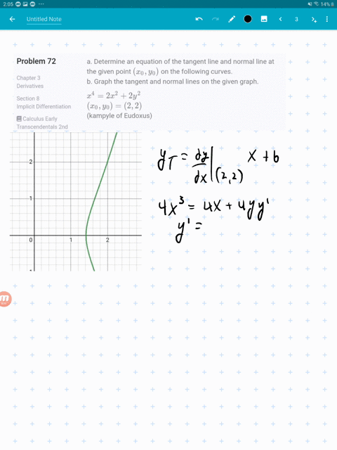 SOLVED:a. Determine an equation of the tangent line and normal line at ...