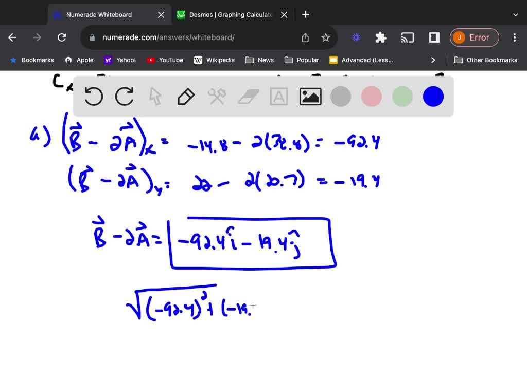 SOLVED:For the vectors shown in Fig. 3-38, determine (a) 𝐁-2 𝐀, (b) 2 𝐀 ...
