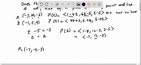 In each case, determine whether or not the point lies on the line. If ...
