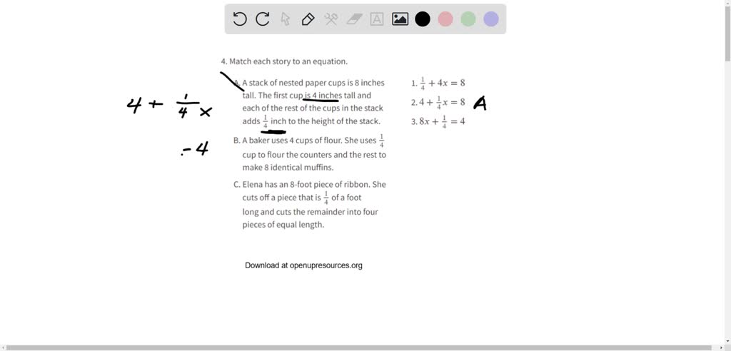 SOLVED:Match each story to an equation. A. A stack of nested paper cups ...
