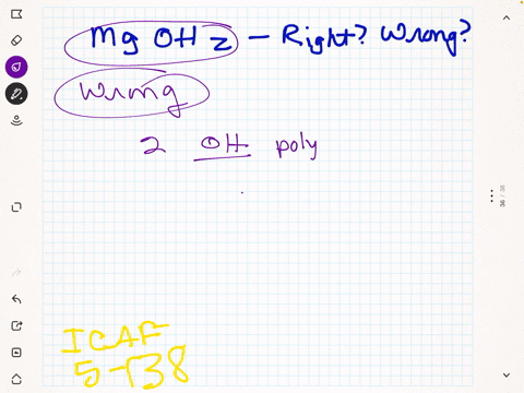 SOLVED:A student writes the formula for magnesium hydroxide as MgOH2 ...