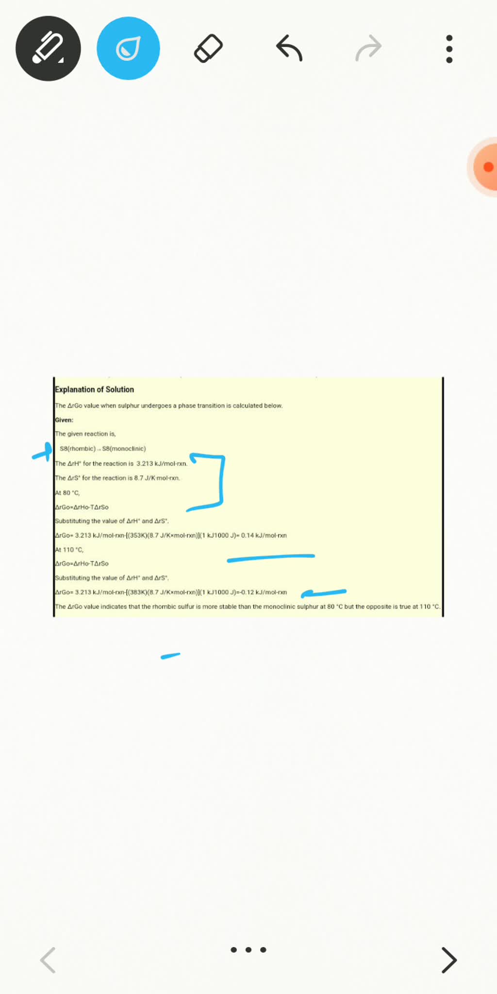 Sulfur undergoes a phase transition between 80 and 100^∘ C S8( rhombic ...