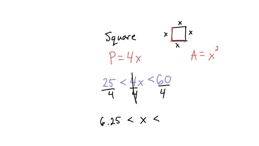 SOLVED:Solve each problem. The perimeter of a square is to be from 25 ...