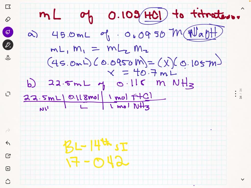 SOLVED:How many milliliters of 0.105 \mathrm{MHCl} are needed to ...