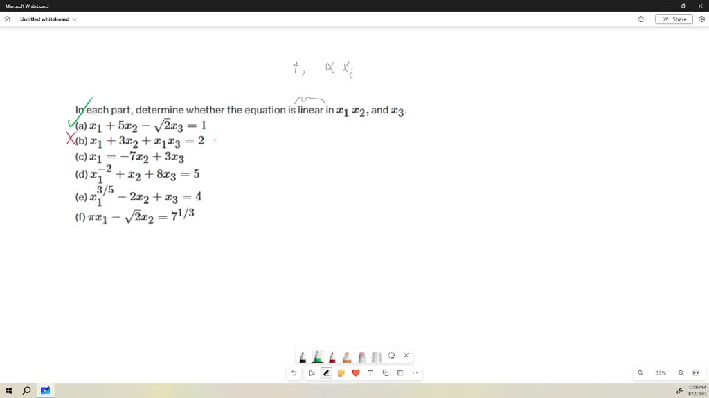 SOLVED:In each part, determine whether the equation is linear in x1 x2 ... SOLVED:In each part, determine whether the equation is linear in x1 x2 ...