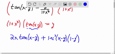 SOLVED:5-20 Find dy/dx by implicit differentiation. tan(x-y)=(y)/(1+x^2)