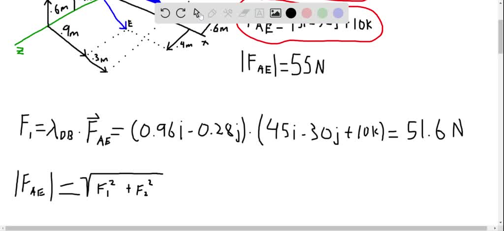 In Prob. 3.59 , determine the perpendicular distance between cable A E ...