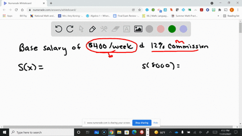 SOLVED: A sales person makes a base salary of 400 per week plus 12% ...