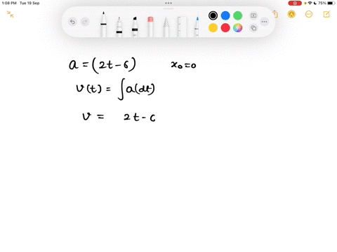 SOLVED:Starting from rest, a particle moving in a straight line has an acceleration of a=(2 t-6 ...