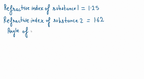 SOLVED:A beam of light in substance 1 (index of refraction = 1.25) has an angle of incidence of ...