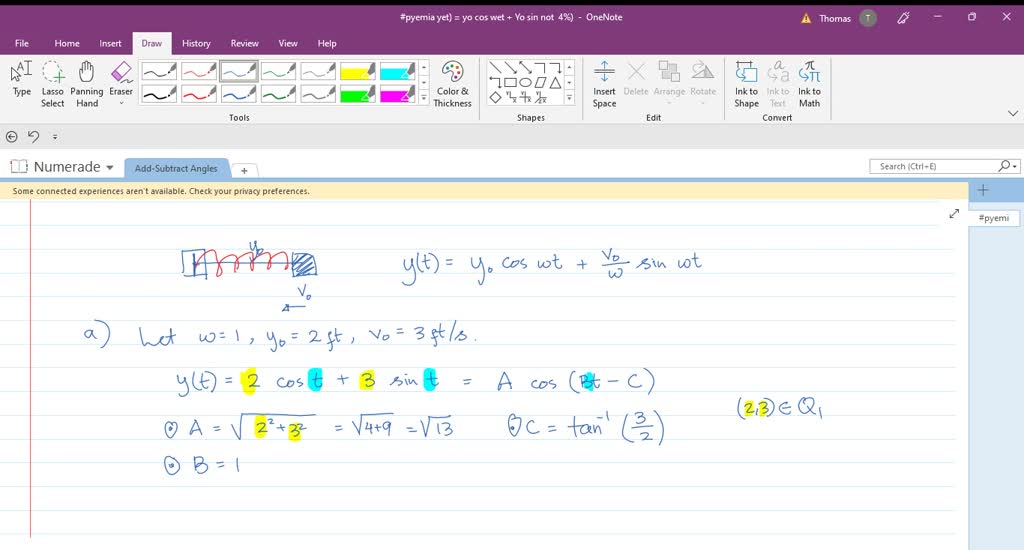 A mass attached to a vertical spring has position function given by y(t ...