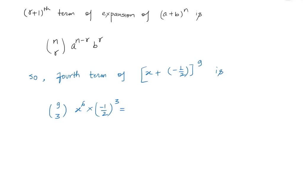 SOLVED:Find the indicated term in each expansion. (x-(1)/(2))^9 ...