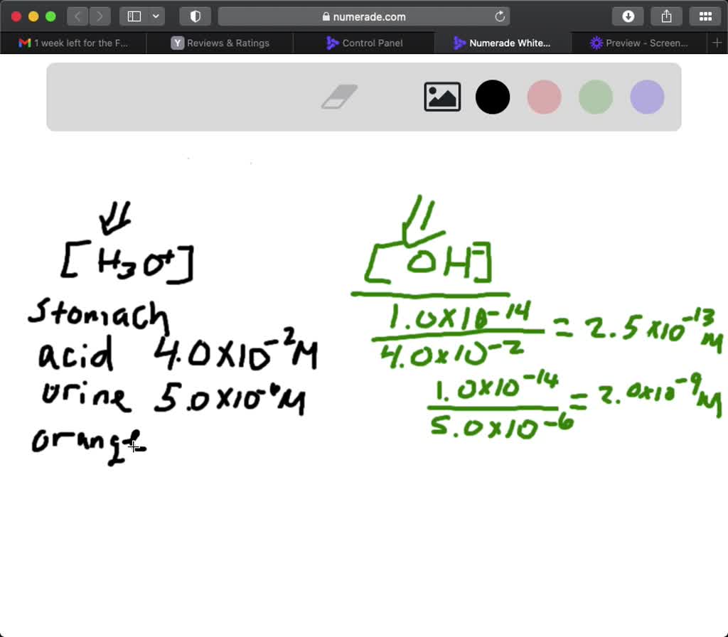 SOLVED:Calculate the [OH ] ] of each aqueous solution with the following [H3 O^+]: a. stomach ...