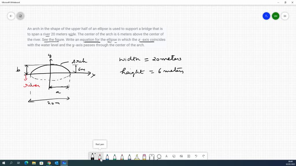 SOLVED:An arch in the shape of the upper half of an ellipse is used to ...