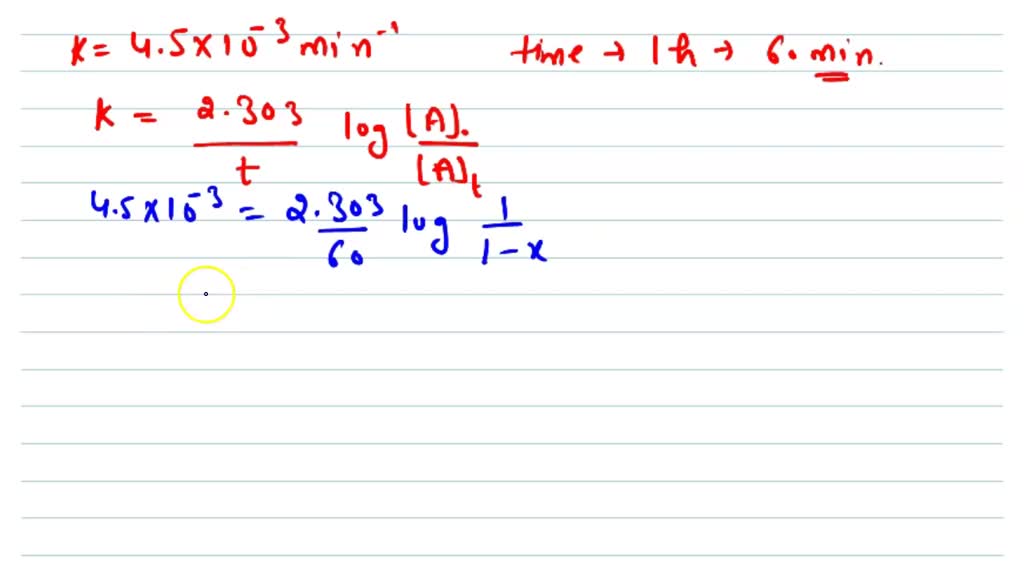 The rate constant for an isomerization reaction A →B , is 4.5 ×10^-3 min^-1. If the initial ...