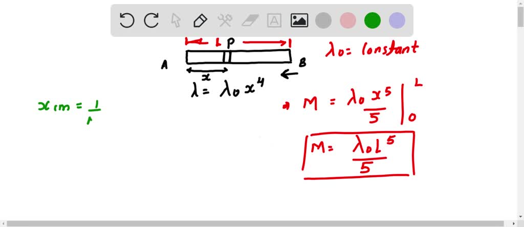 SOLVED: Linear mass density of a rod A B (of length I ) varies with ...