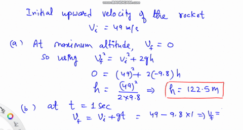SOLVED:A model rocket leaves the ground, heading straight up at 49 m ...