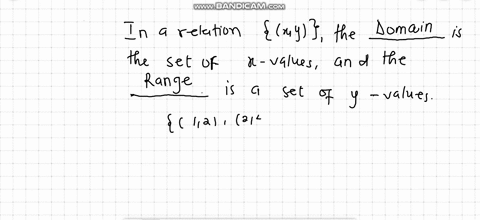 ⏩SOLVED:In a relation {(x, y)}, the is the set of x -values, and… | Numerade