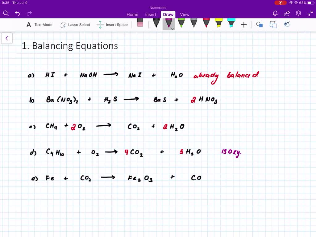 SOLVED:Balance each equation. (a) HI+NaOH NaI+H2 O (b) Ba(NO3)2+H2 S ...