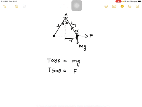 Two identical pith balls, each carrying a charge q, are suspended from a common point by two ...