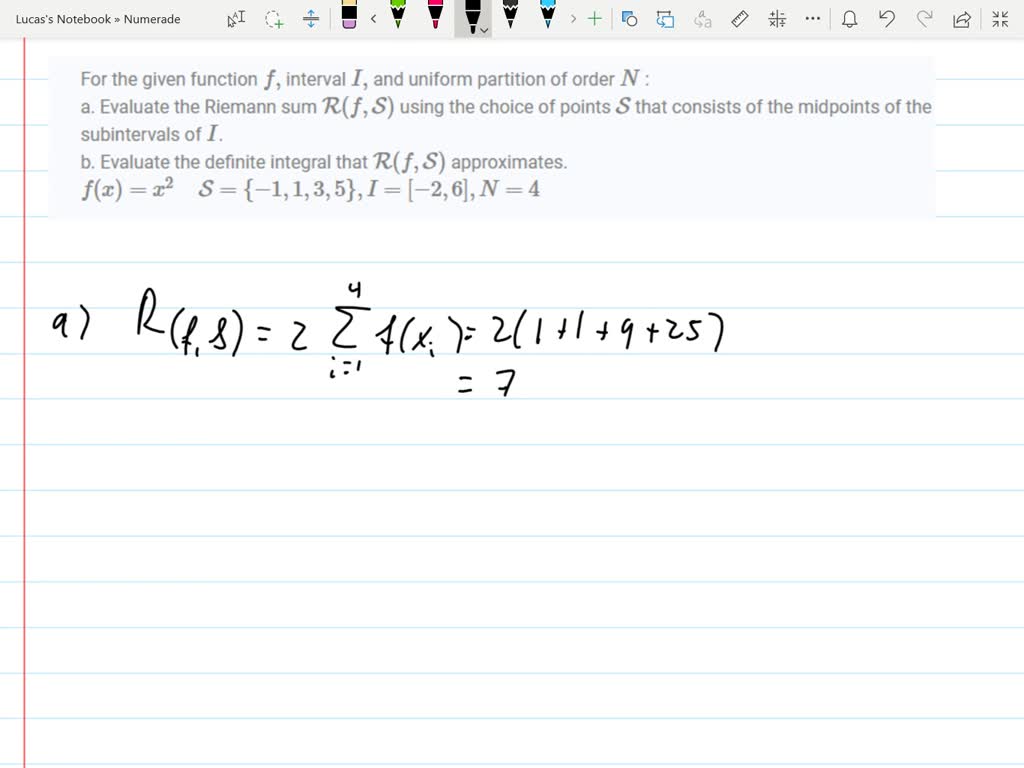 SOLVED:Let f(x)=x^2, and compute the Riemann sum of f over the interval [2,4], choosing the ...