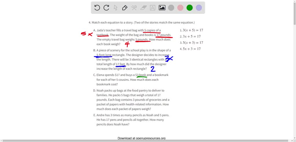 ⏩SOLVED:Match each equation to a story. (Two of the stories match ... ⏩SOLVED:Match each equation to a story. (Two of the stories match ...
