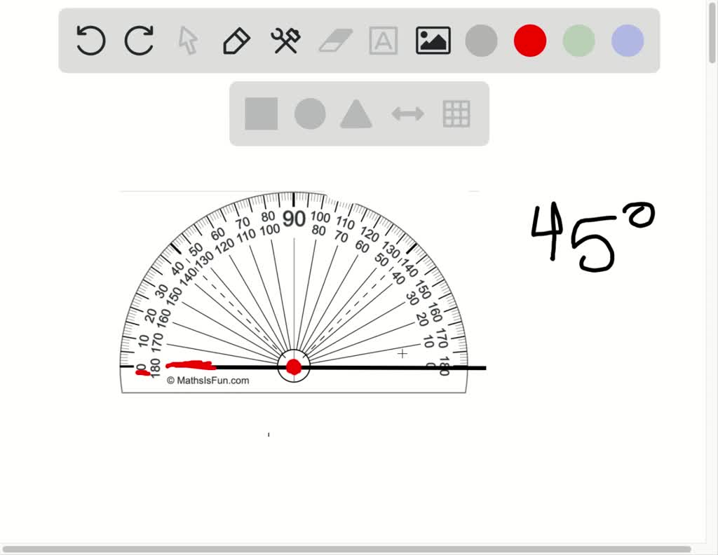 Using protractor, draw a right angle. Bisect it to get an angle of measure 45^∘. | Numerade