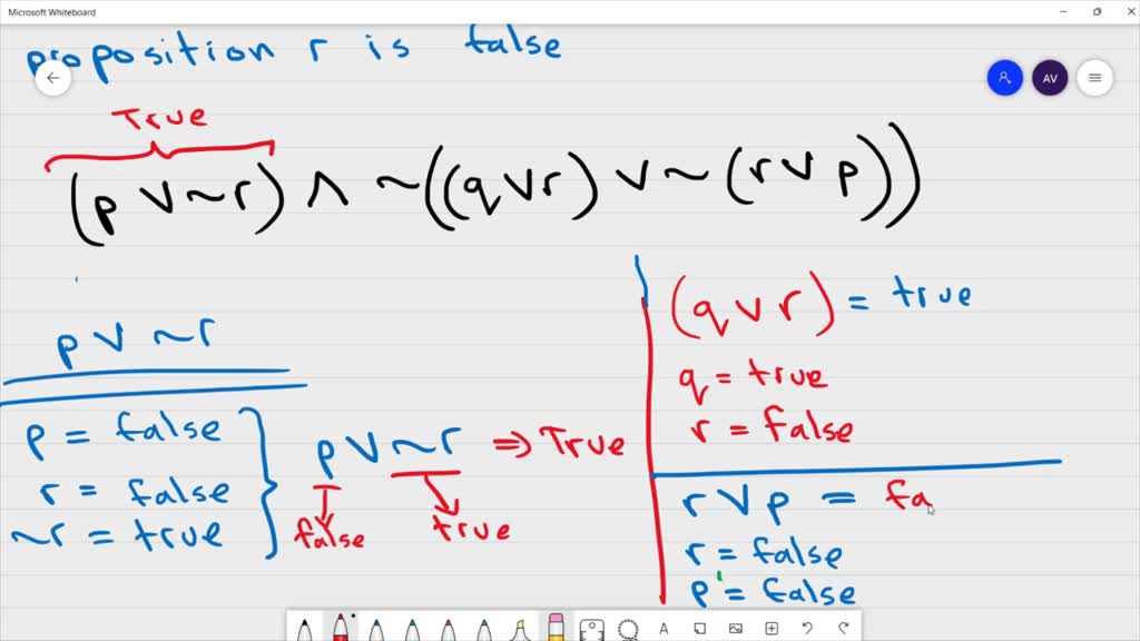 Given that proposition p is false, proposition q is true, and proposition r is false, determine ...