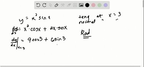 SOLVED:Find equations for the lines that are tangent and normal to the graph of y=x^2 sinx at x=3