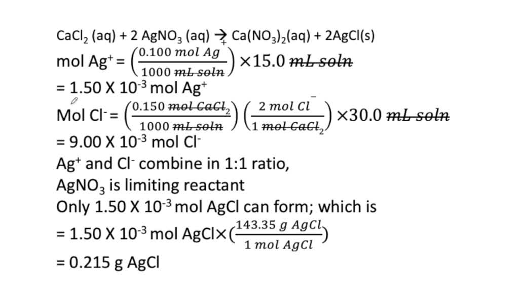 SOLVED:What mass of \mathrm{AgCl}, in grams, forms in the reaction of 3 ...