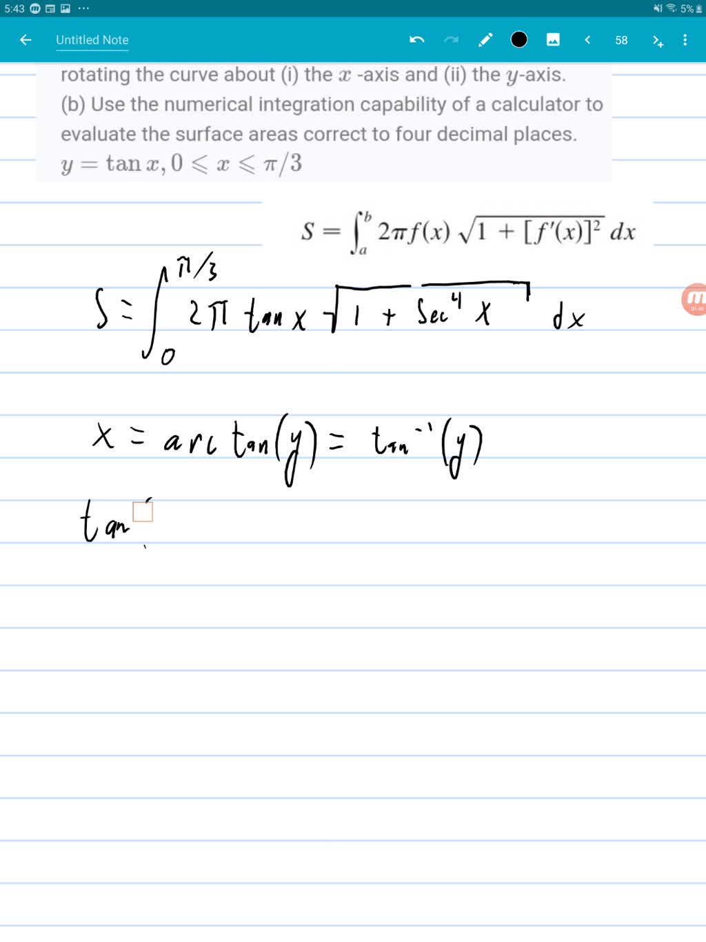 SOLVED:(a) Set up an integral for the area of the surface obtained by ...