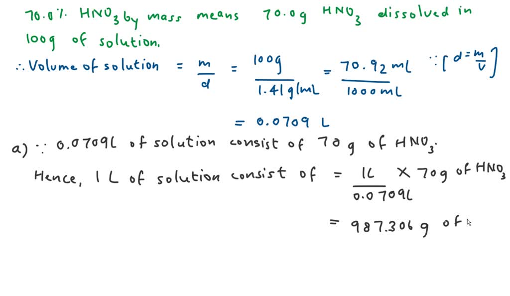 A Sample Of Concentrated Nitric Acid Has A Density Of 1 41 G Ml And