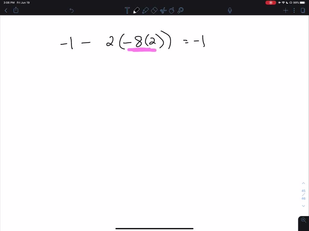 SOLVED:Write a numerical expression for each phrase and simplify. Twice the product of -8 and 2 ...
