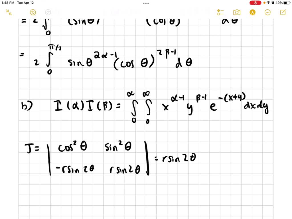. Let u>0 and v>0 and express Γ(u) Γ(v) as a double integral over the ...