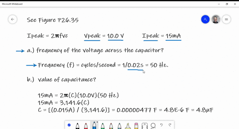 SOLVED:Figure P 26.35 shows voltage and current graphs for a capacitor ...