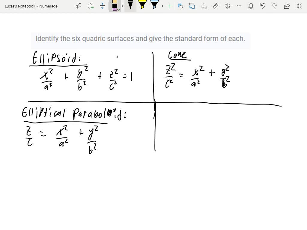 SOLVED:Identify the six quadric surfaces and give the standard form of ...