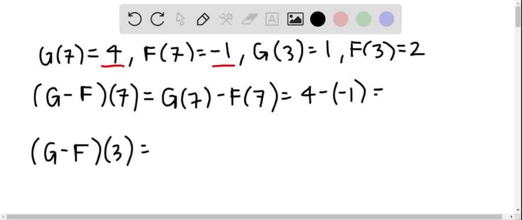 SOLVED:Consider the functions F and G as shown. Determine (G-F)(7) and ...