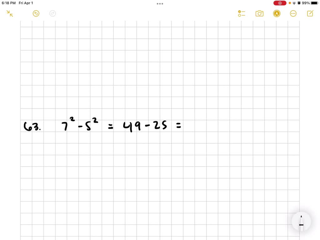 ⏩SOLVED:Simplify using the order of operations. 7^2-5^2 | Numerade