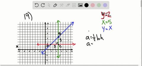 SOLVED:Graph each set of lines to form a triangle. Find the area and ...