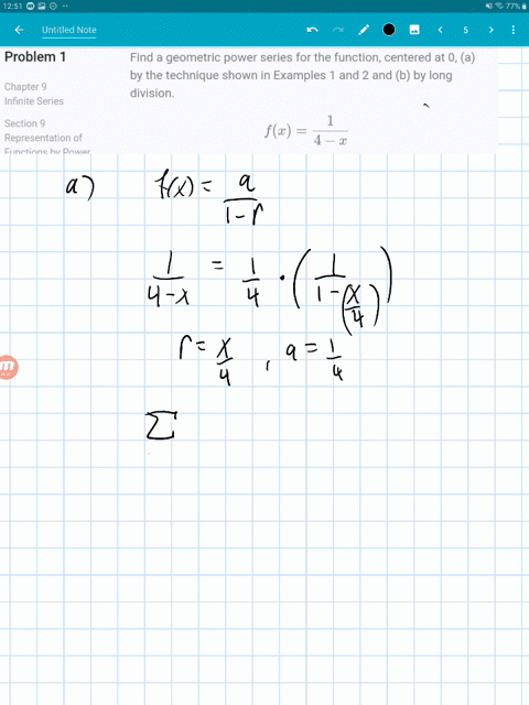 Find a geometric power series for the function, centered at 0, (a) by ...