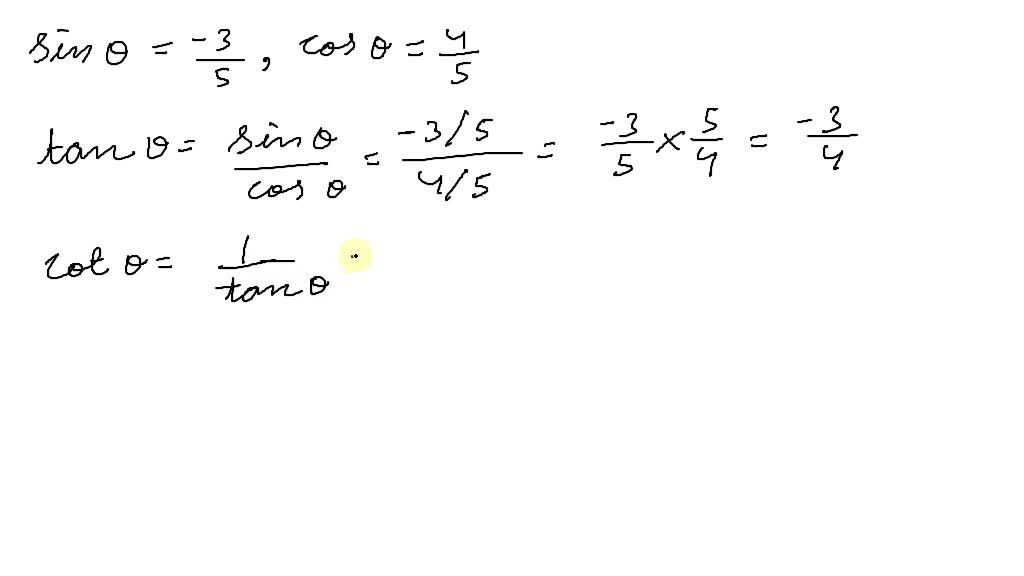 SOLVED:Using the fundamental relations, find the possible values of the functions of θ, given ...
