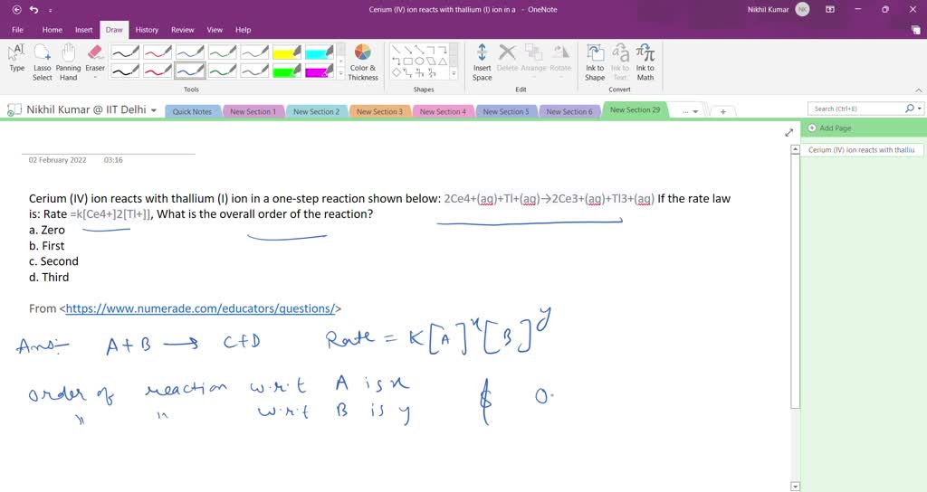 SOLVED:Cerium (IV) ion reacts with thallium (I) ion in a one-step ...
