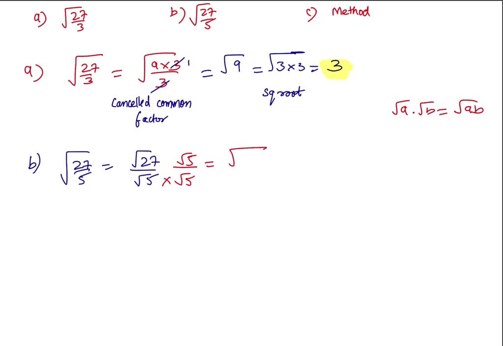 Solved A Simplify √ 27 3 And Explain All Your Steps B