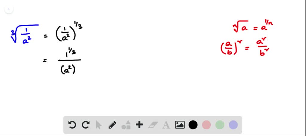 SOLVED:Write radical expression using exponent notation. √((1)/(a^2))