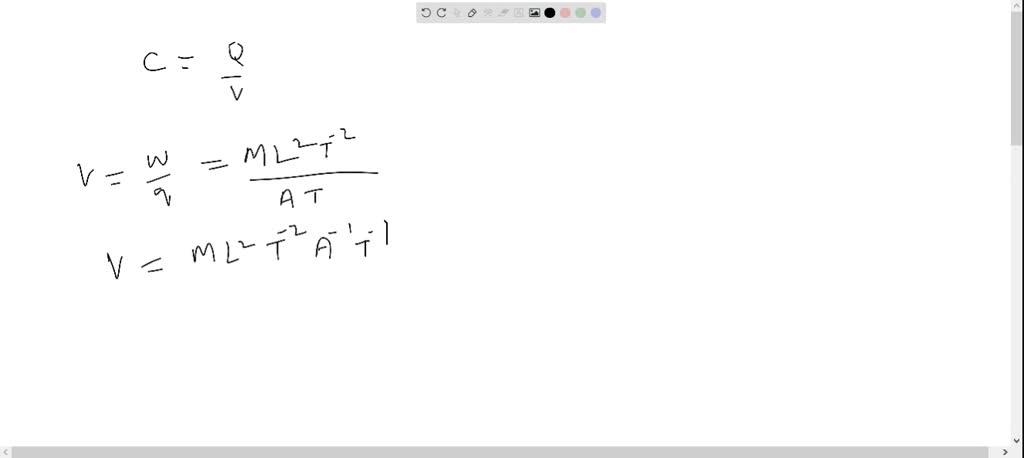 SOLVED:The dimensions of formula of capacitance is a. [M^-1 L^-2 T^' A ...