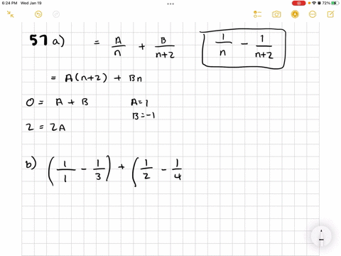 SOLVED:a. Determine the partial fraction decomposition for (2)/(n(n+2)). b. Use the partial ...