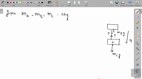 SOLVED:Three blocks A, B and C of equal weights of mass 2 kg each are hanging on a string ...